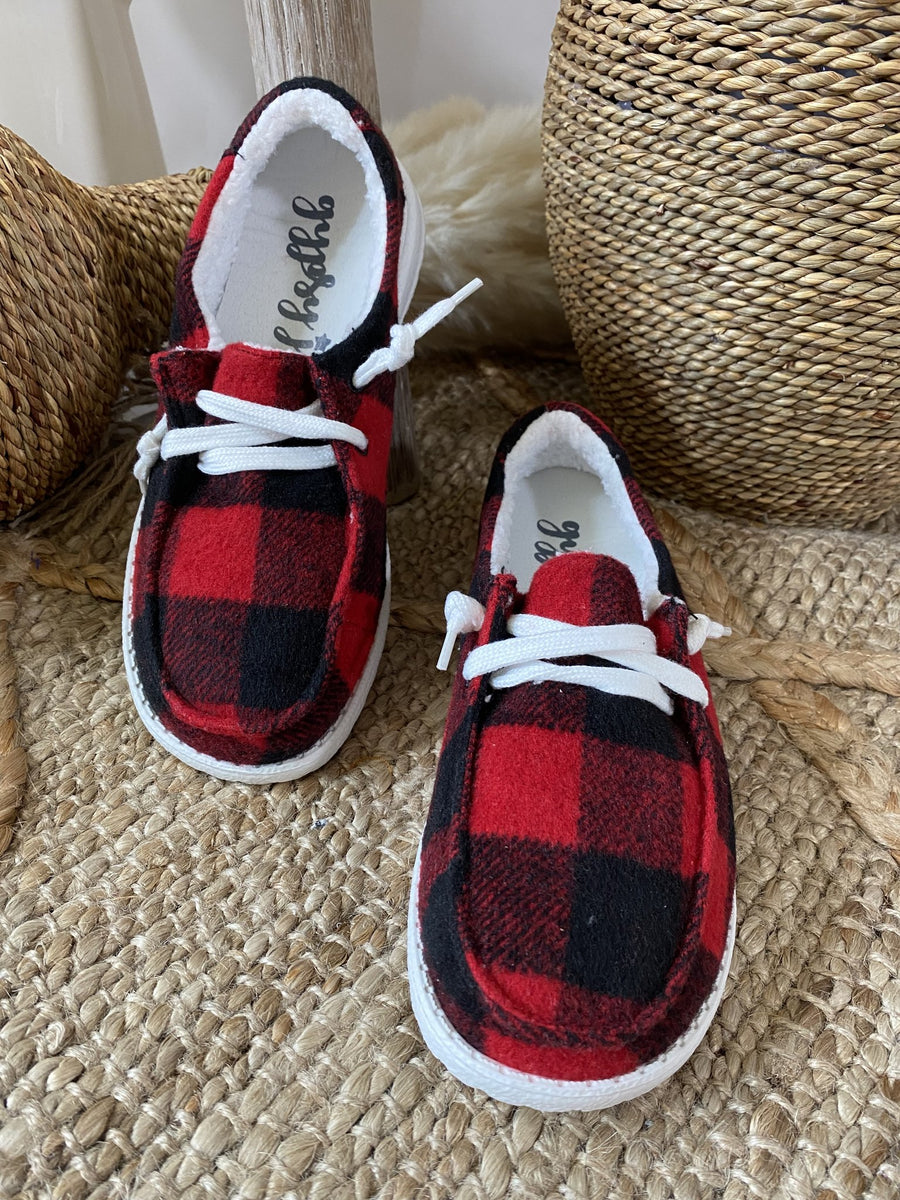 GYPSY JAZZ RILEY RED & BLACK PLAID SHERPA SNEAKER – Tack-M-Up Stables