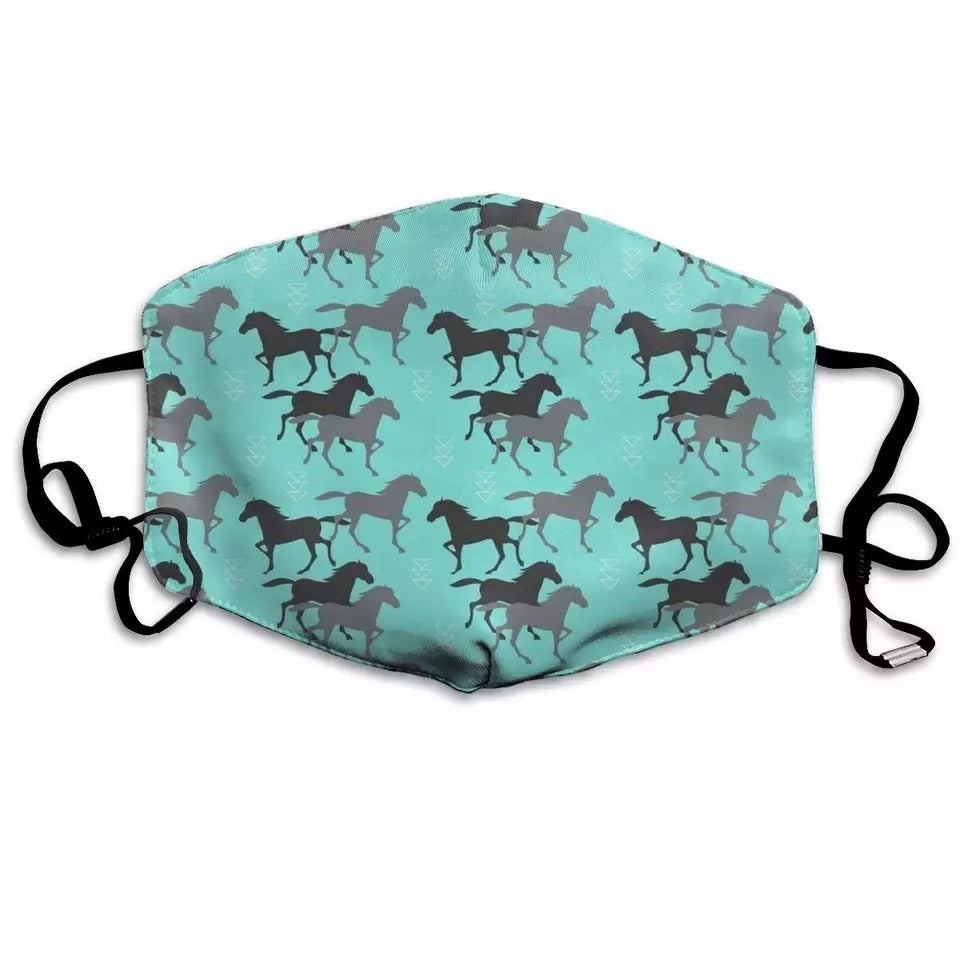 Face Mask Unisex Breathable Teal Blue Wild Horses Mouth Mask, Adjustab ...